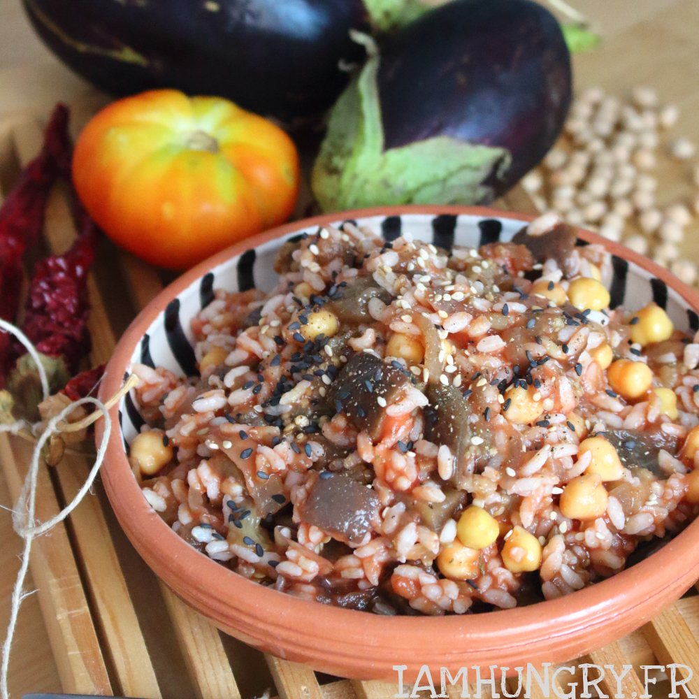 Poêlée de riz aux aubergines et pois chiches- IAMHUNGRY